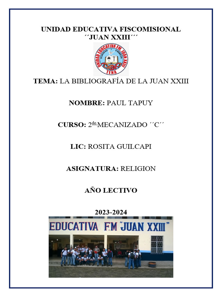 Historia de la Unidad Educativa Juan XXIII | PDF | Educación de la ...