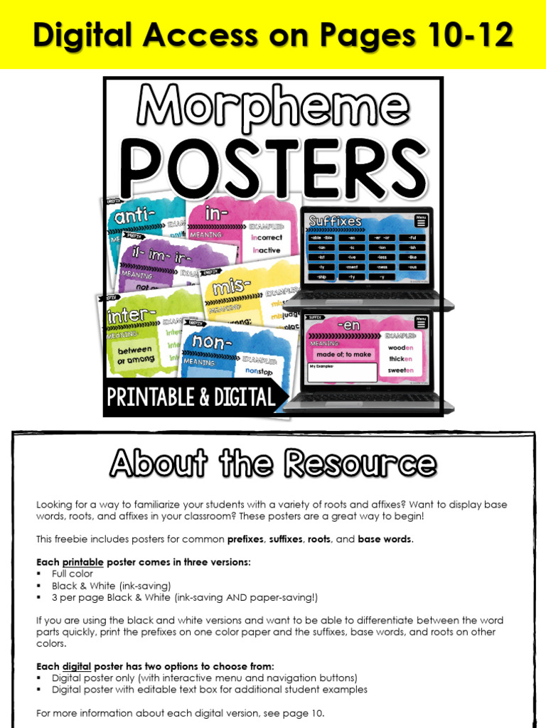 Morpheme Posters PRINTABLE Update Feb 2024 | PDF | Word | Adjective