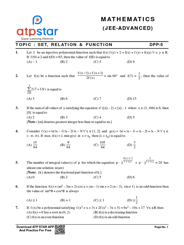 5 Set Relation and Function DPP | PDF | Function (Mathematics) | Equations