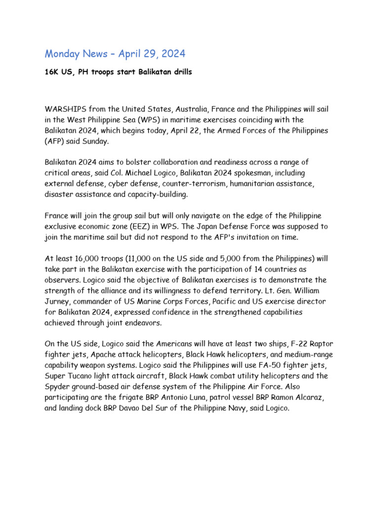 Balikatan 2024: 16K Troops Mobilized | PDF