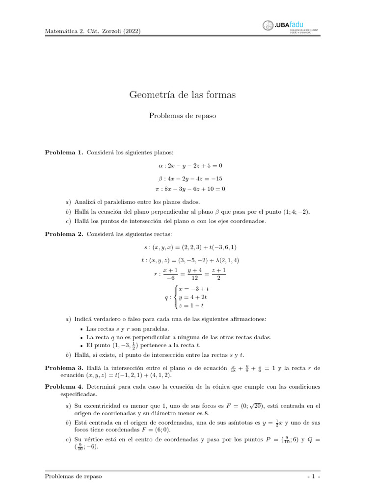 ejercicios repaso primer parcial Geo y Topo | PDF | Matemática Elemental | Formas geométricas