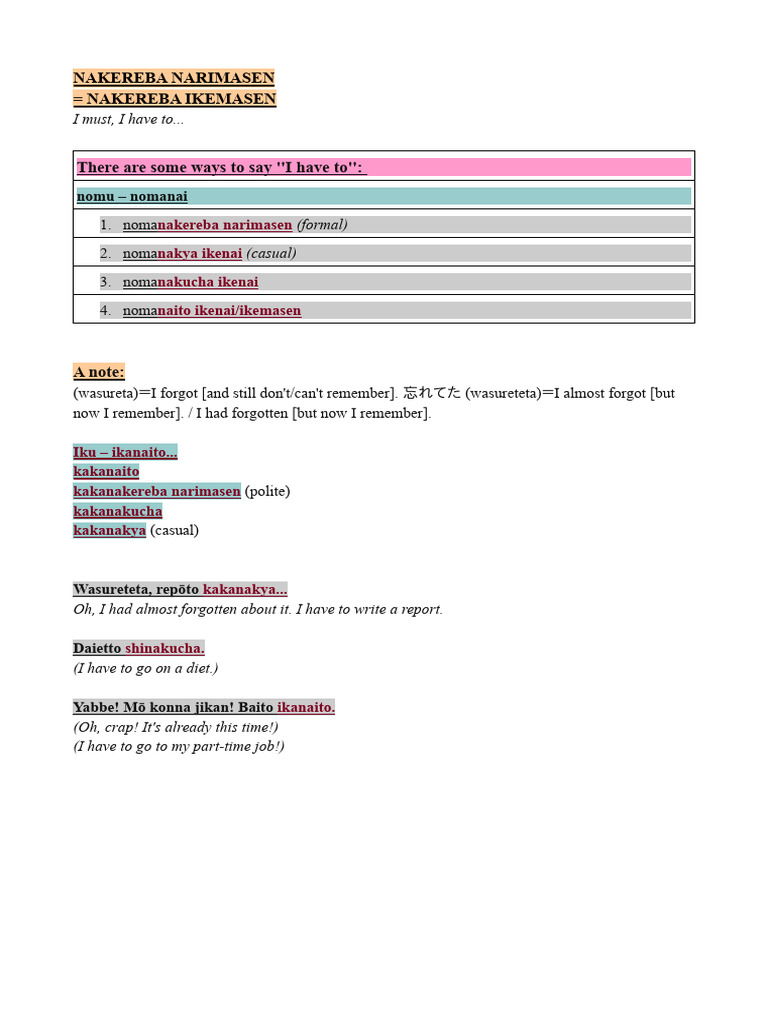 Japanese Obligation Expressions | PDF