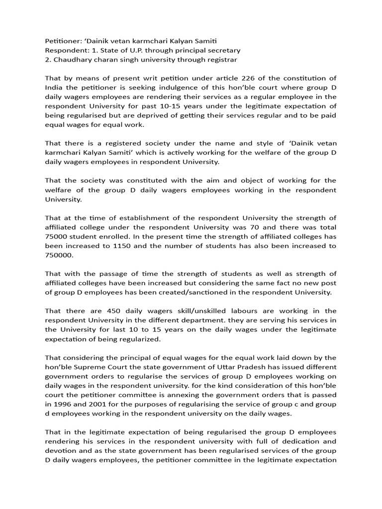 Group D Employees Seek Regularization | PDF | Political Charters ...