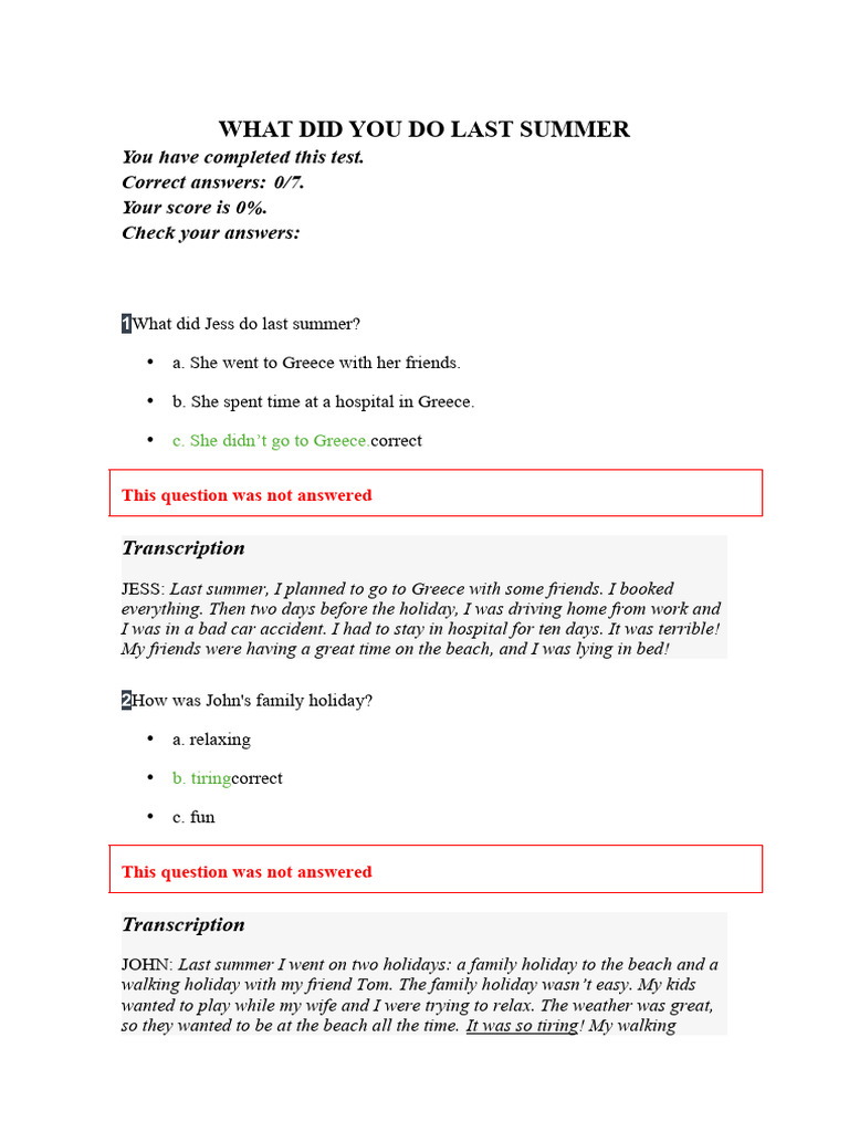 Listening 12 - WHAT DID YOU DO LAST SUMMER | PDF