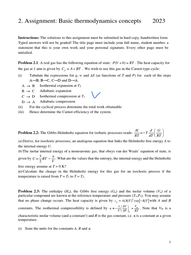 2-Thermodynamics Concepts Assignment | PDF | Enthalpy | Gibbs Free Energy