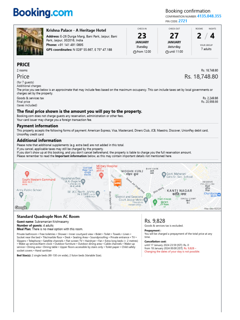 Jaipur Hotel Confirmation | PDF | Credit Card | Payments