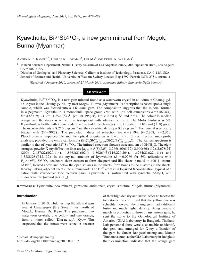 Kyawthuite: New Gem Mineral from Myanmar | PDF | X Ray Crystallography ...