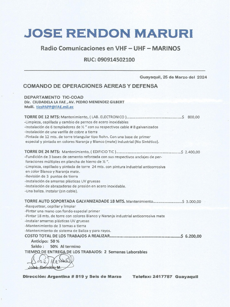 Jose Rendon FAE Cotiz | PDF