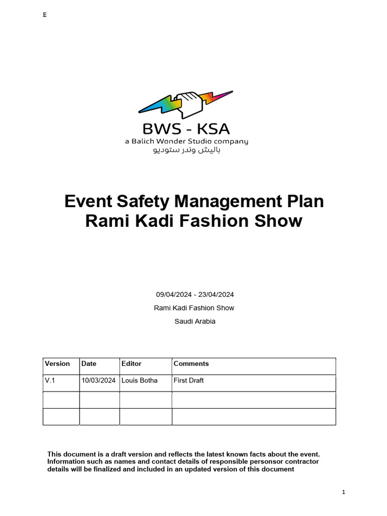 Event Safety Management Plan Rami Kadi Fashion Show | Download Free PDF ...