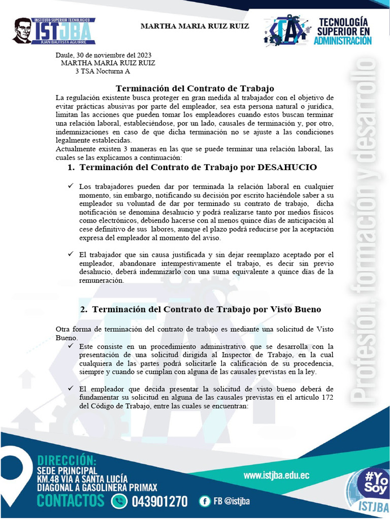 Formas de Terminar un Contrato Laboral | PDF | Derecho laboral | Salario