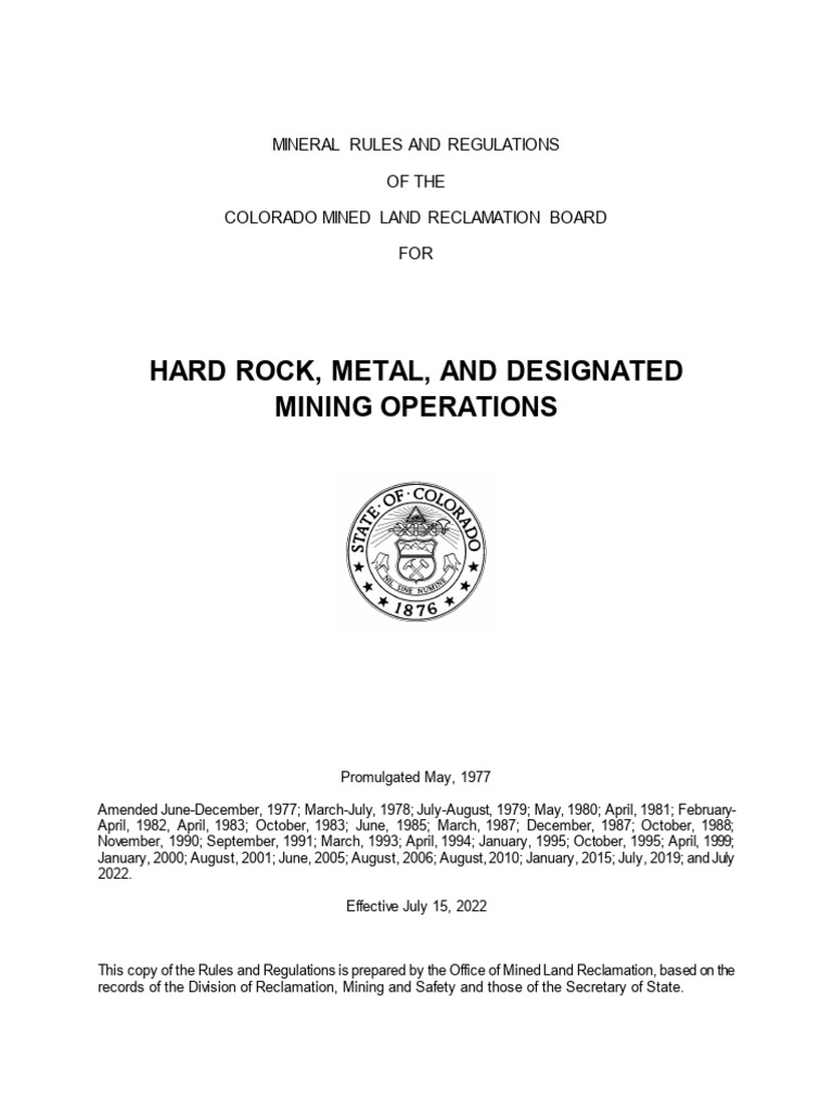 MINERAL RULES AND REGULATIONS FOR HARD ROCK, METAL, AND DESIGNATED ...