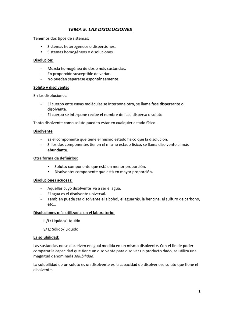 Tema 5 Resumen | PDF | Solubilidad | Ósmosis