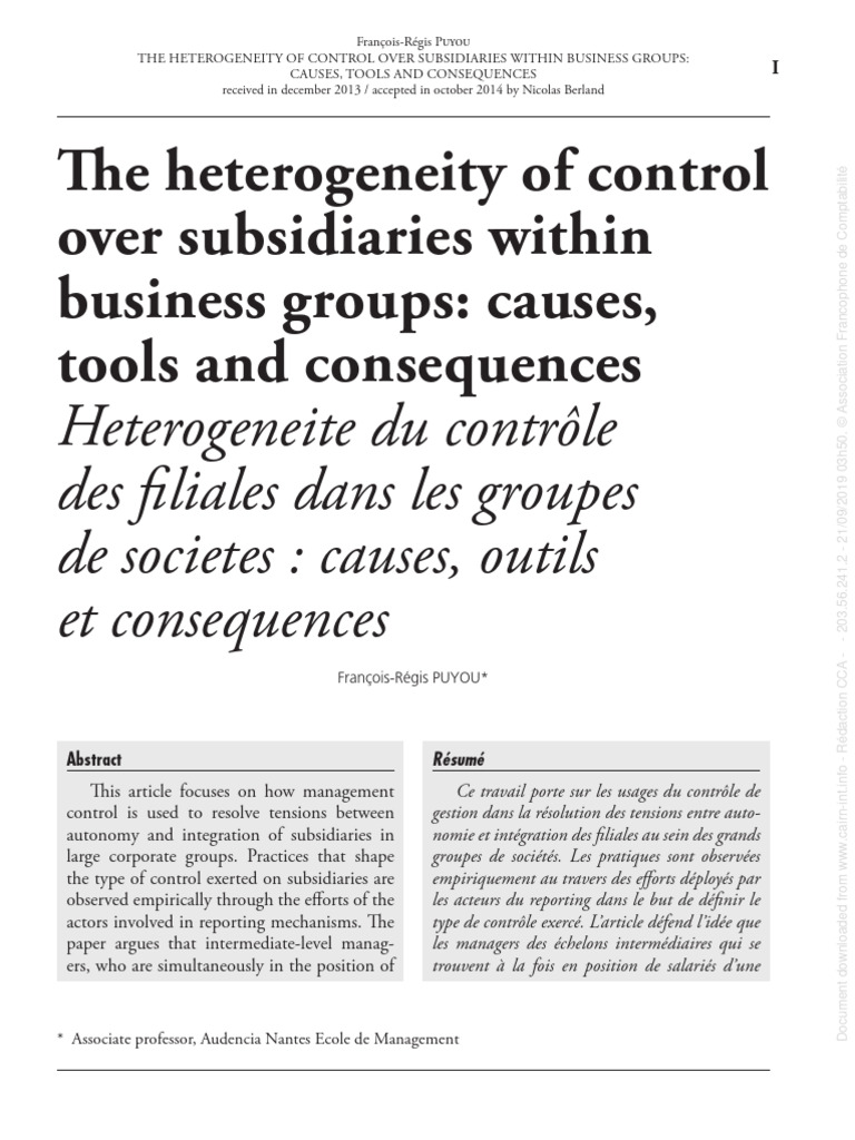 Subsidiary Control in Business Groups | PDF | Subsidiary | Business