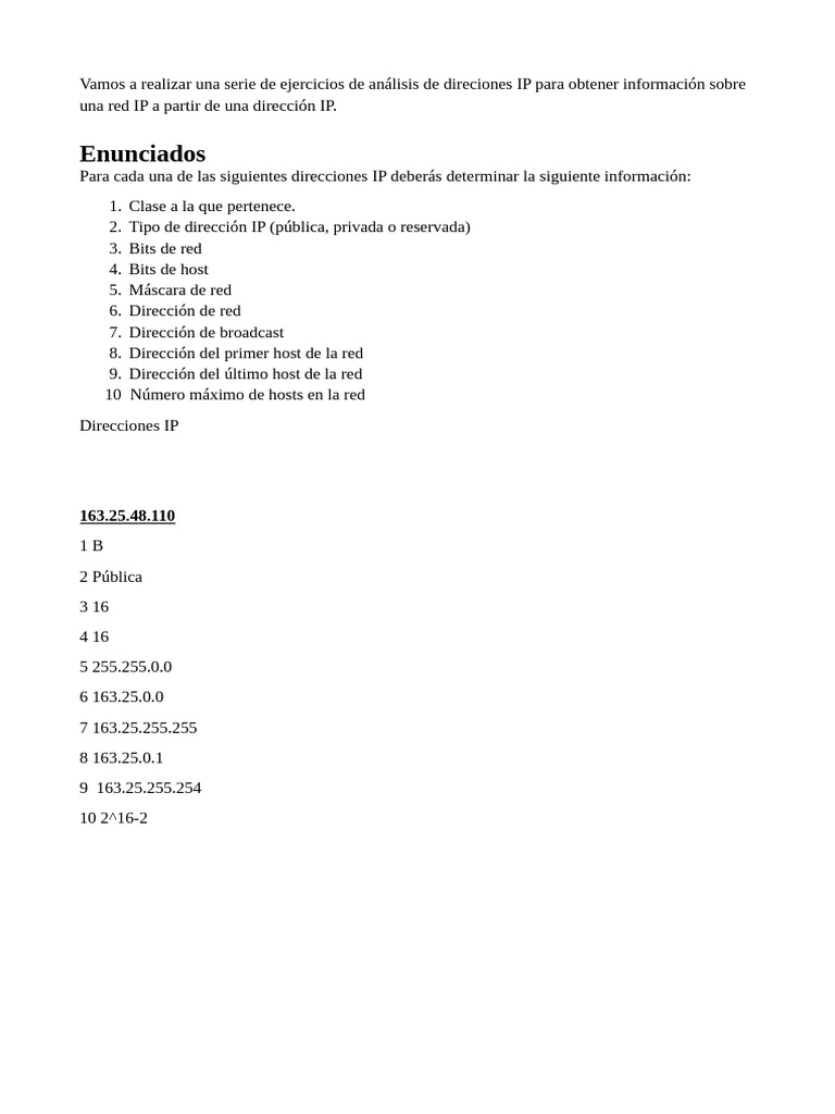Ejercicio Direccionamiento IP básico 4 | PDF
