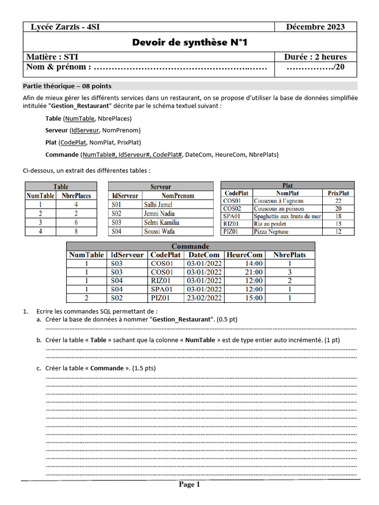 DS1 Sti 4si 2023 2024 | PDF | Informatique