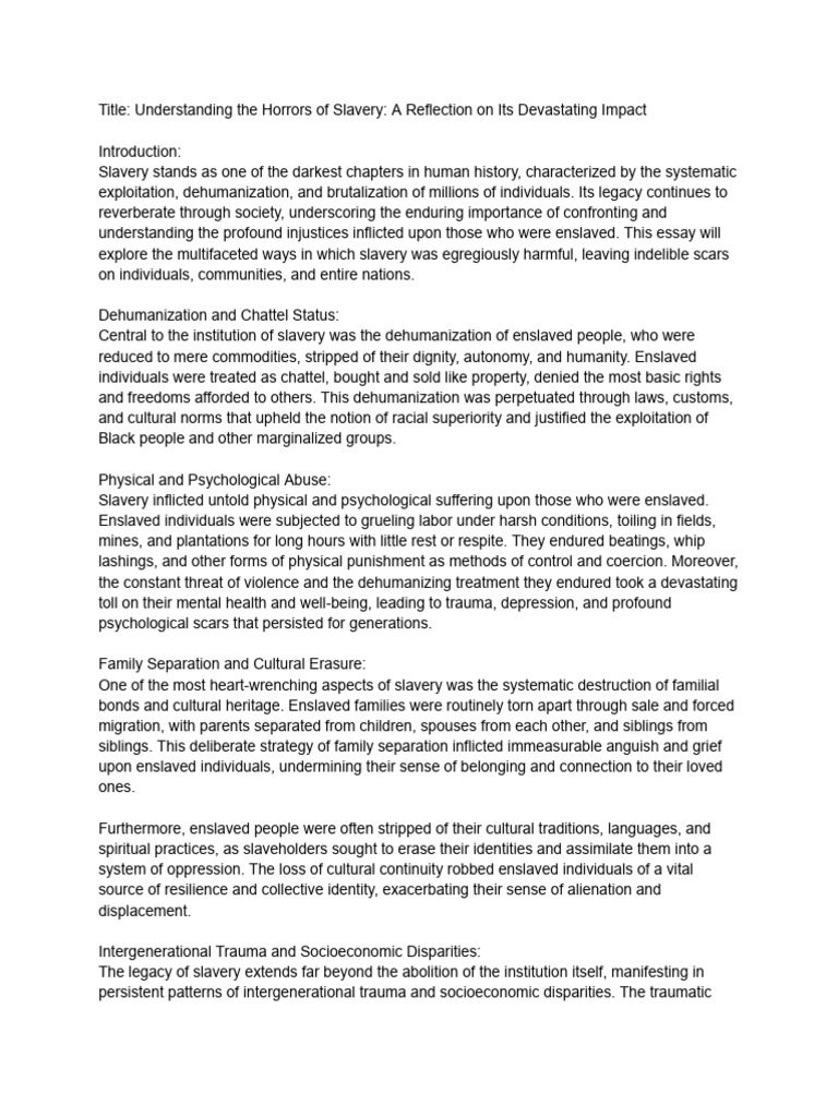 The Lasting Impact of Slavery's Horrors | PDF | Slavery | Psychological ...