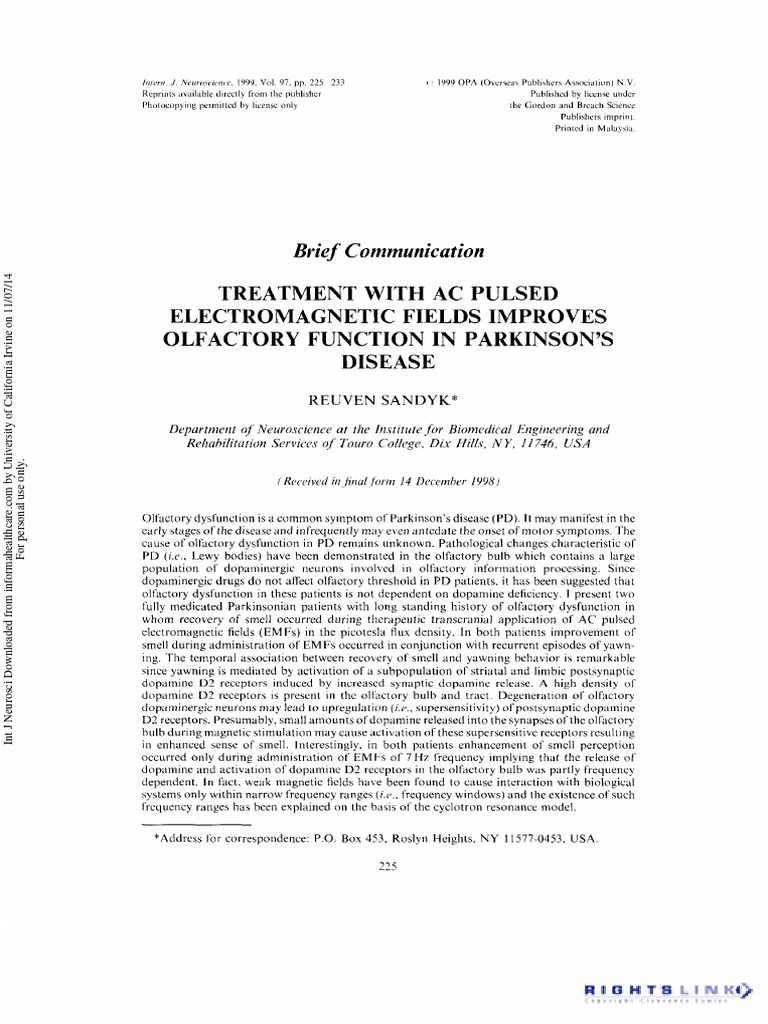 Treatment With Ac Pulsed Electromagnetic Fields Improves Olfactory ... Treatment With Ac Pulsed Electromagnetic Fields Improves Olfactory ...