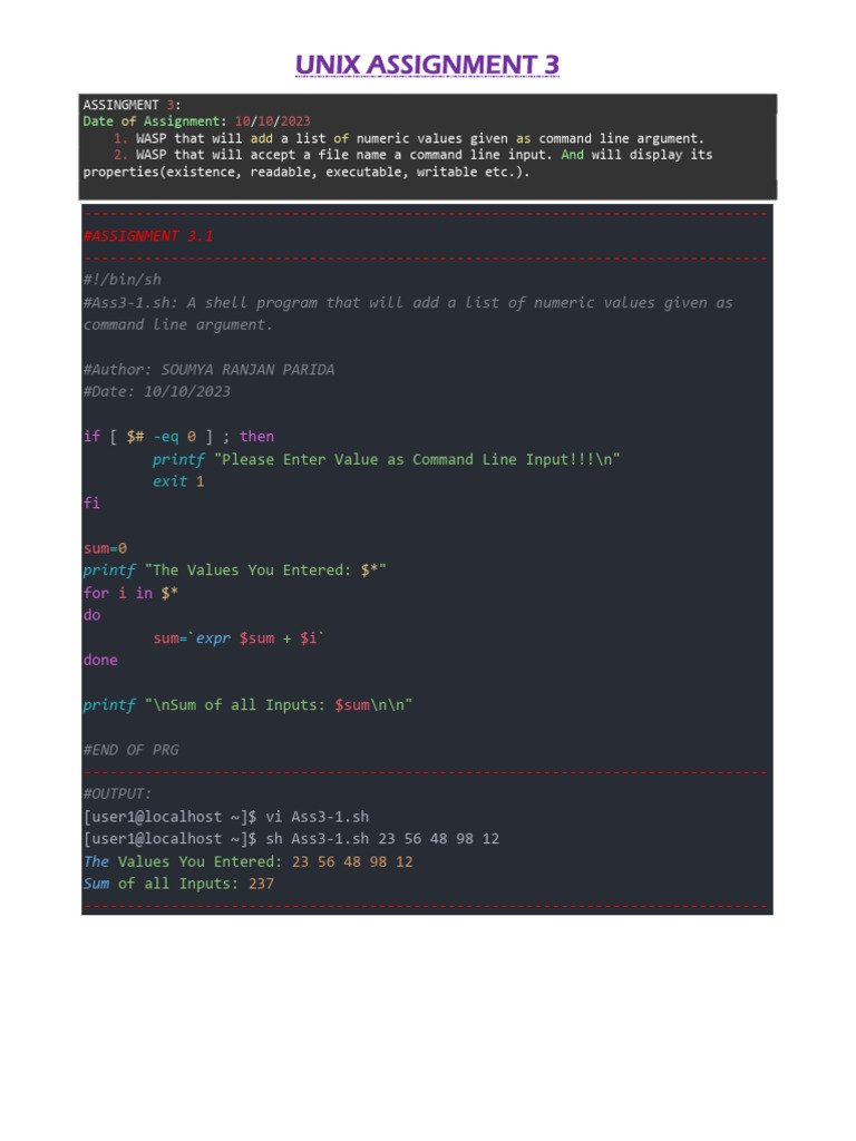 Unix Ass 3 | PDF | Command Line Interface | Computer Architecture