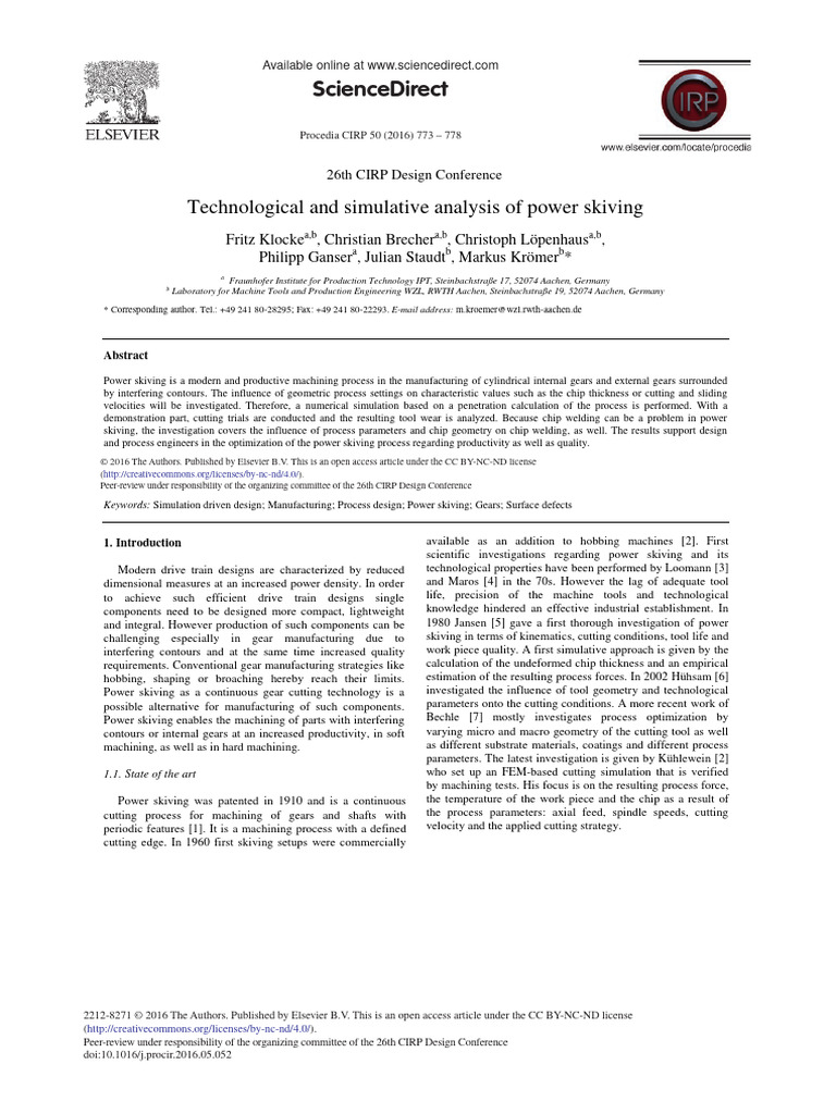 Technological and Simulative Analysis of Power Skiving | PDF | Gear ...