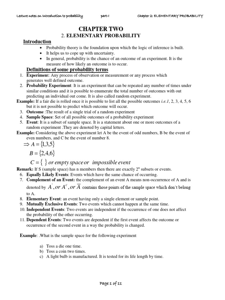 Chapter 2 Elementary Probability | PDF | Randomness | Probability Chapter 2 Elementary Probability | PDF | Randomness | Probability