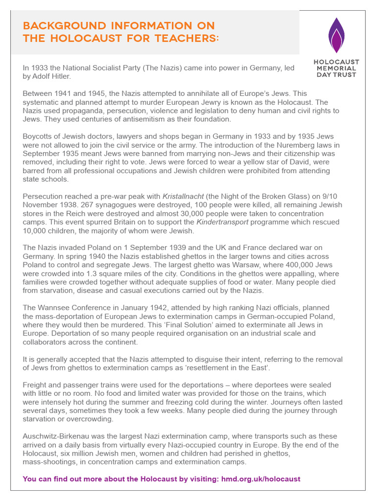 Background Information On The Holocaust | PDF | The Holocaust | Nazi ...
