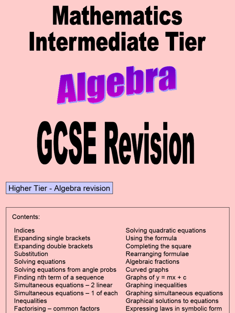 Higher Gcse Algebra Revision Pdf Equations Acceleration