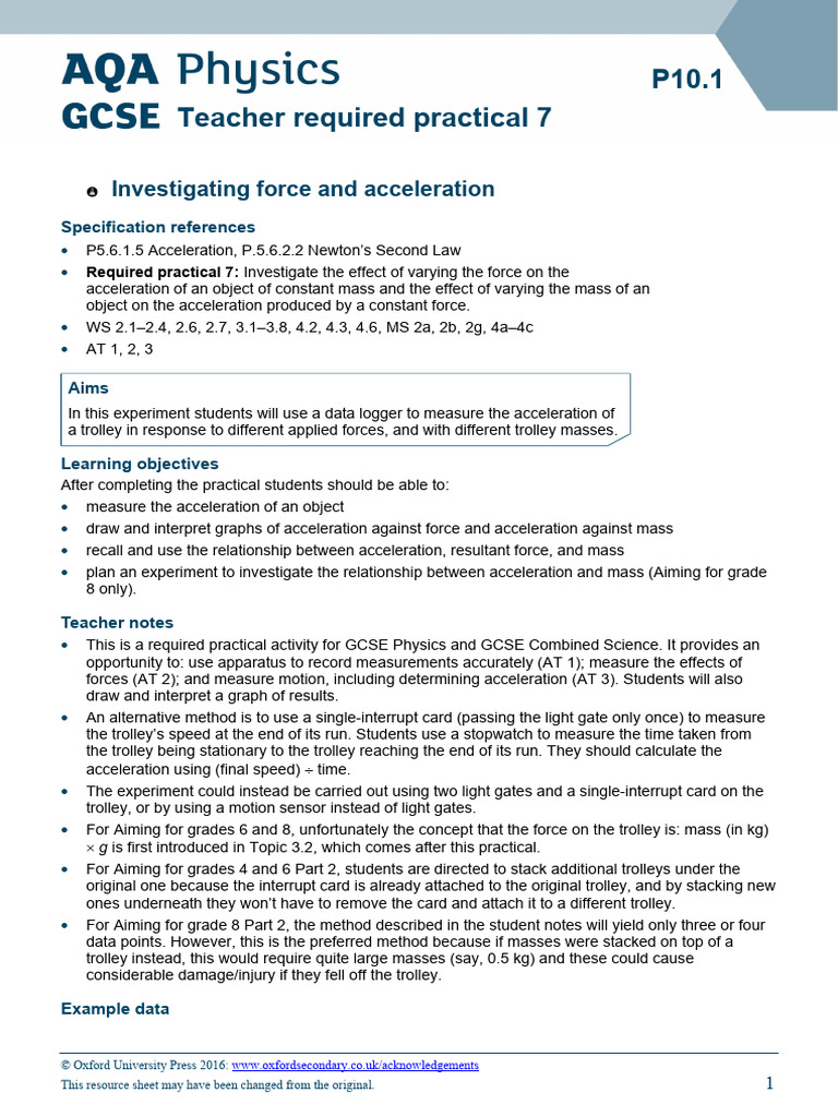 RP Force Acceleration TN 1 | PDF | Force | Mass