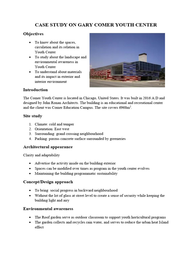 Case Study On Gary Comer Youth Center | PDF