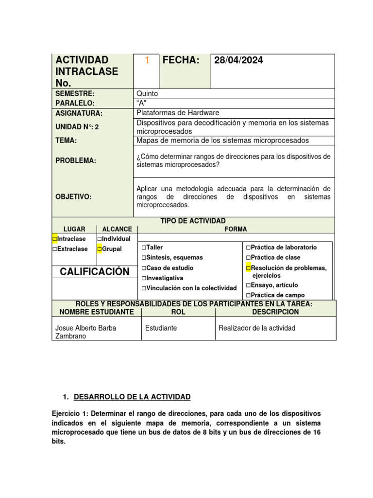 Intraclase PH No.1 | PDF | Tecnologías de la información | Hardware de la computadora