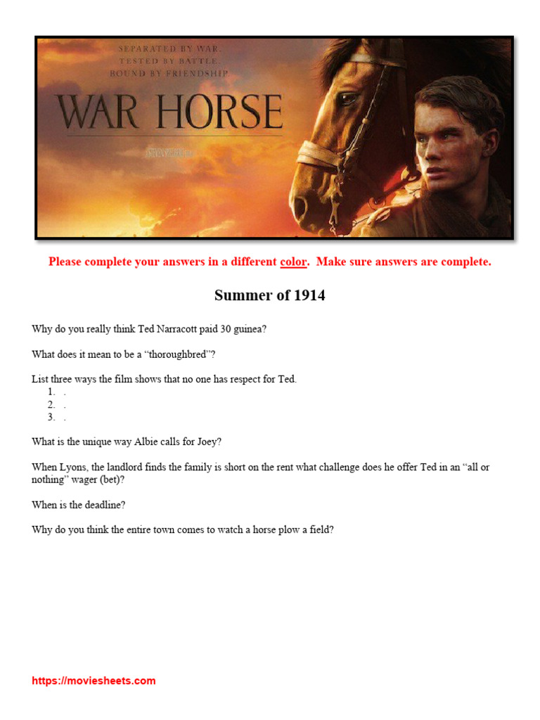 War Horse Movie Viewing Guide | PDF | Military | 2nd Millennium Conflicts