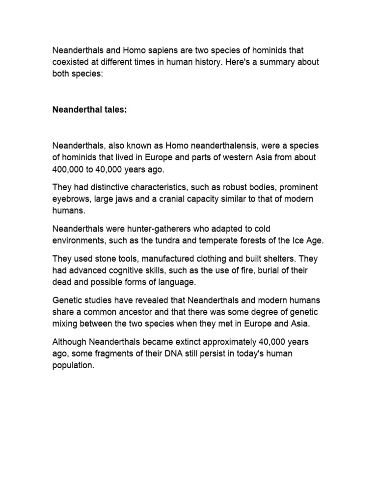 1neanderthals and Homo Sapiens Are Two Species of Hominids That ...