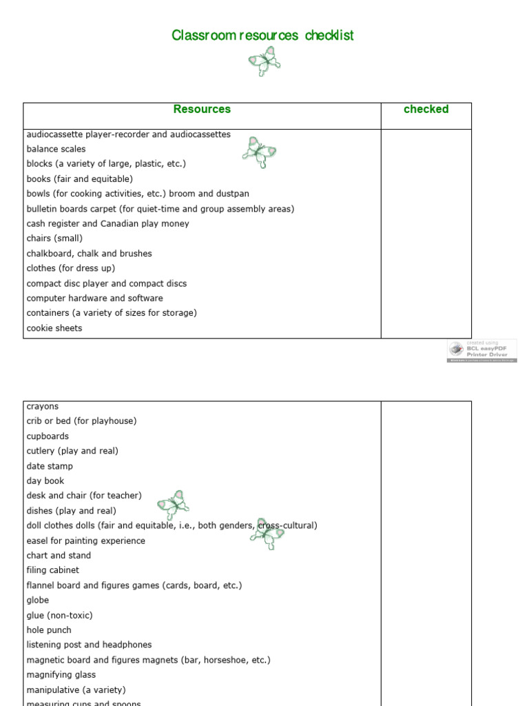 classroom resources checklist | PDF