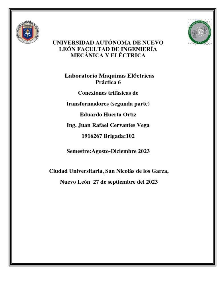 Practica 6 Maquinas Electricas 1916267 | PDF | Transformador | voltaje