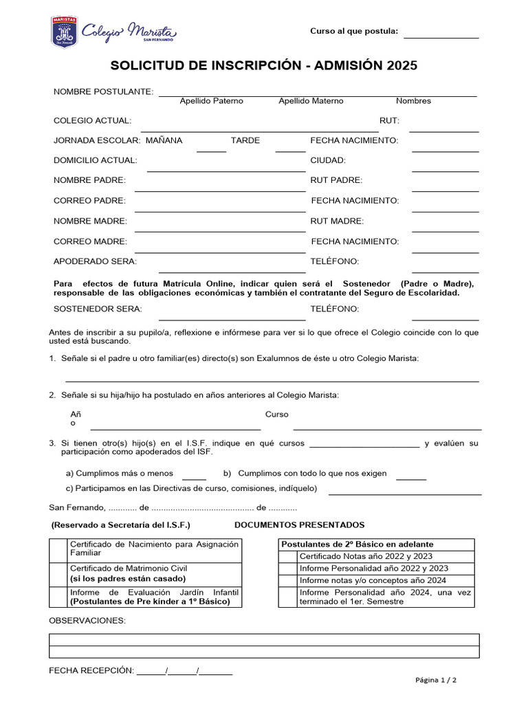 Solicitud de Inscripcion 2025 | PDF