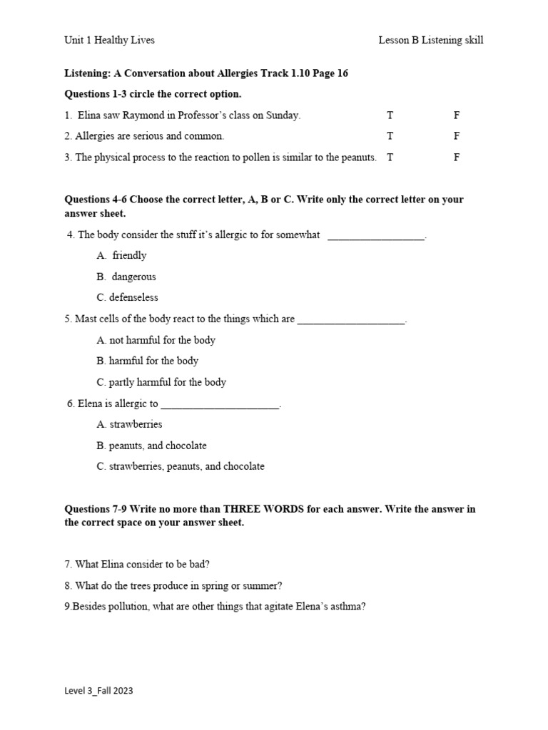 Unit 1 Lesson B Listening | PDF | Language Arts & Discipline | Science ...