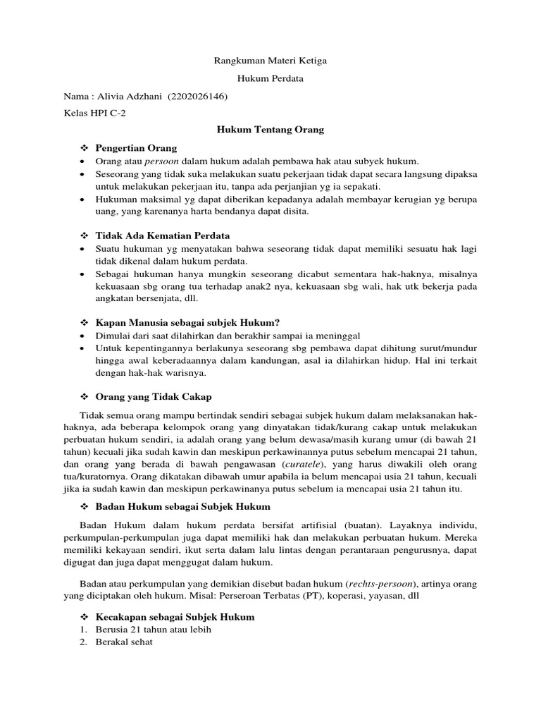 Resume Hukum Perdata Materi Ke 3 | PDF