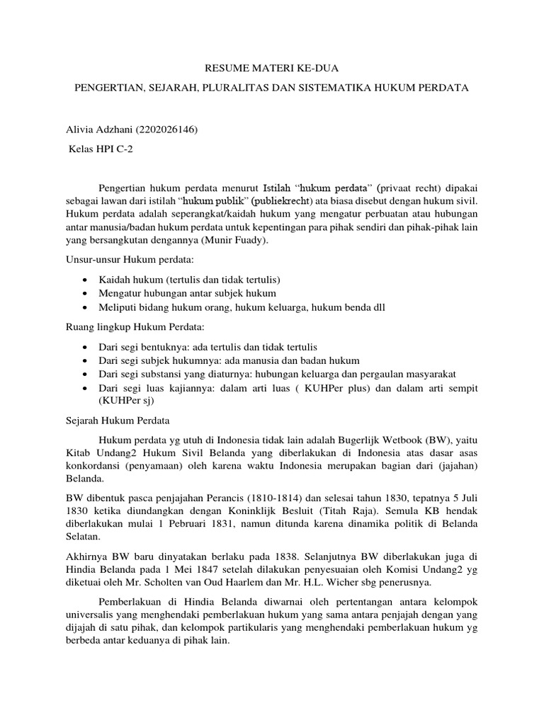 Resume Hukum Perdata Materi Ke 2 | PDF