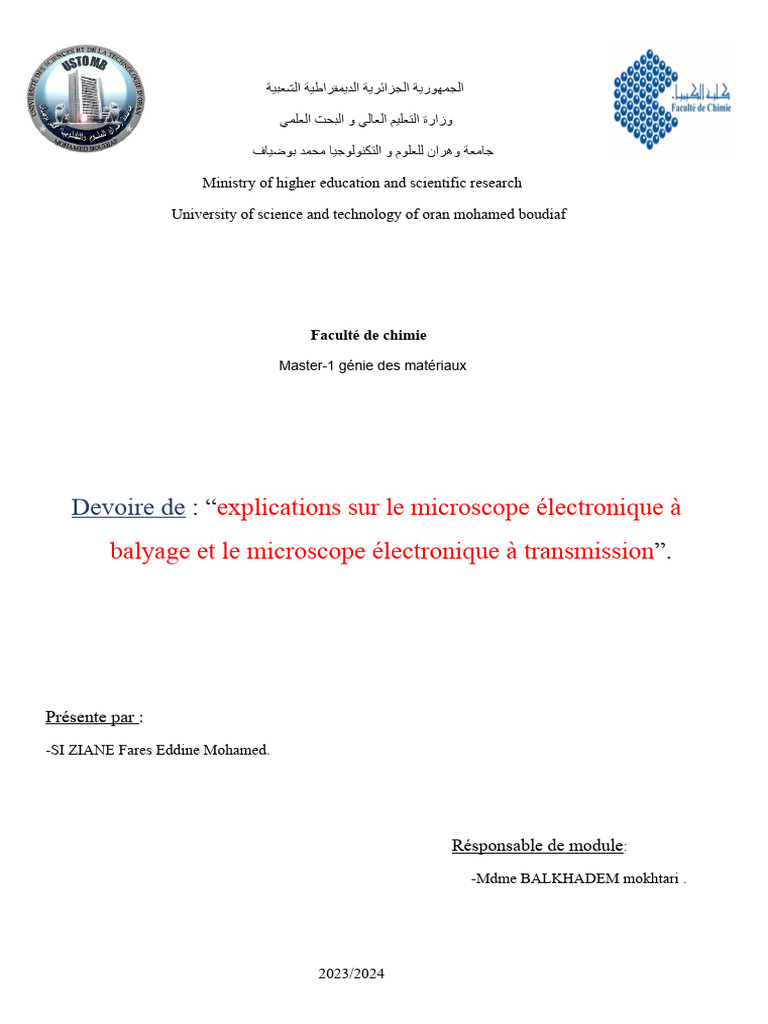 Microscopie Électronique : MEB et MET | PDF | Microscopie électronique ...