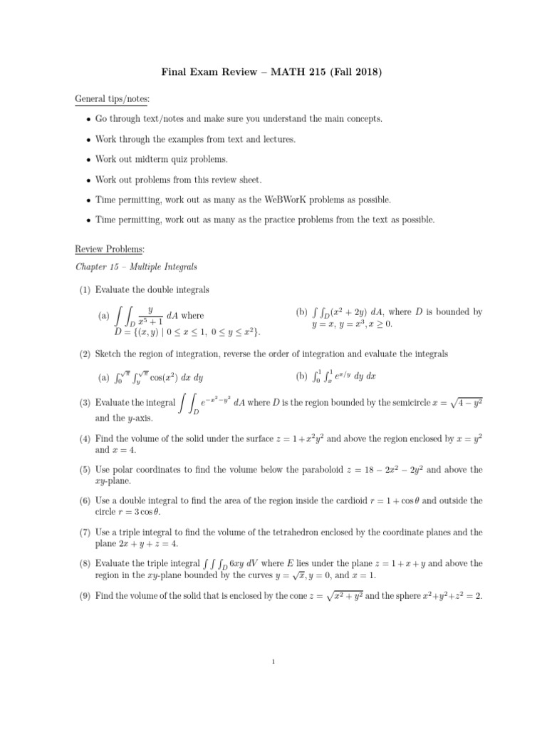 Final Review Part2 | PDF | Integral | Geometry