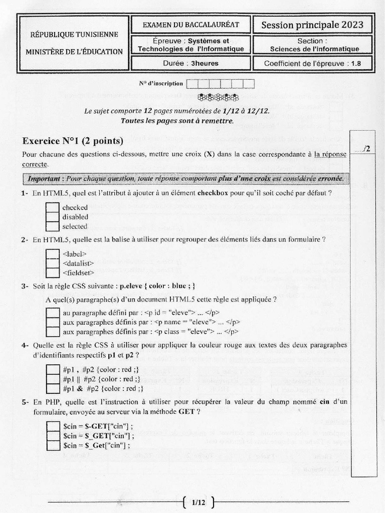 Bac Sti Principale Juin 2023 | PDF