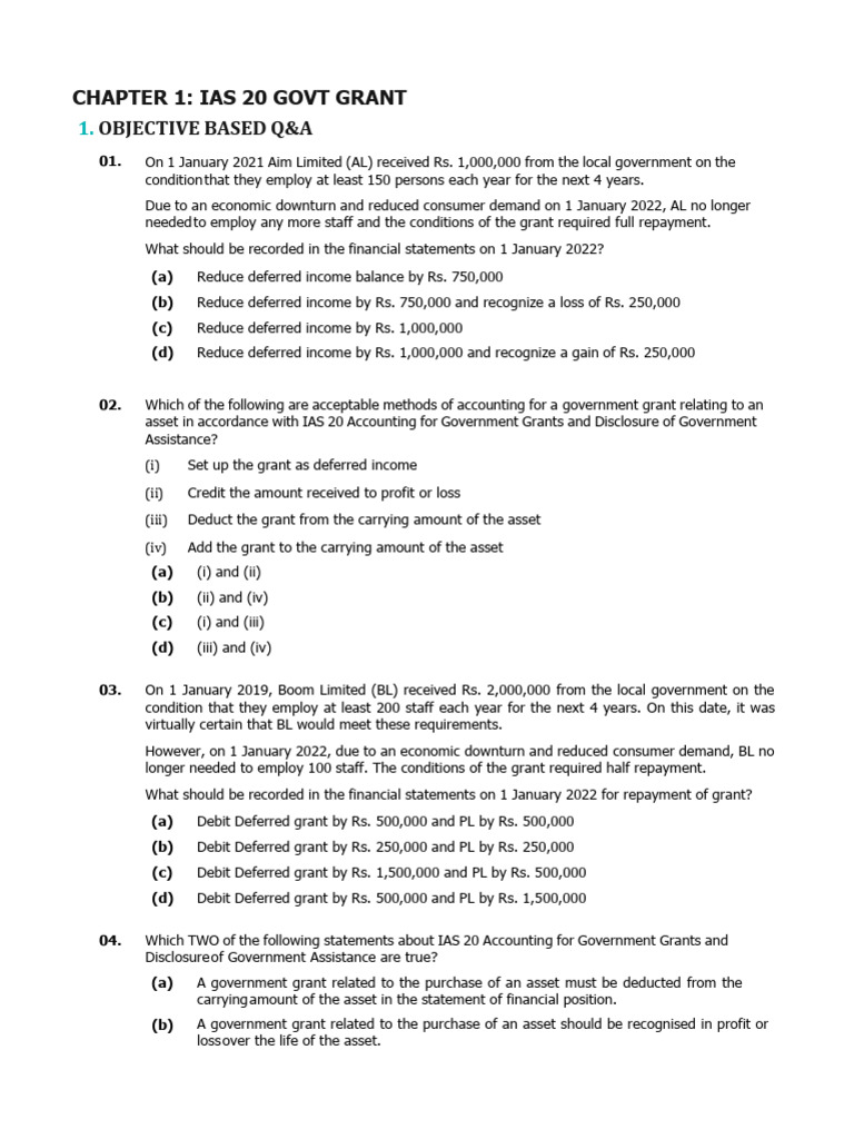 IAS 20 MCQs | PDF | Book Value | Income