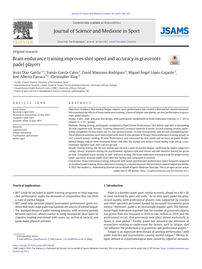 Brain Endurance Training Boosts Padel Performance | PDF | Workload ...