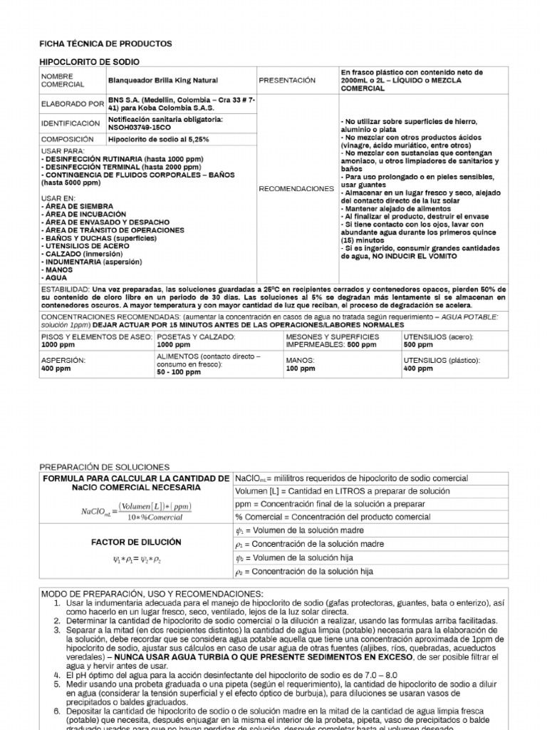 FICHA TÉCNICA BLANQUEADOR BRILLA KING - PDF - TOAZ - INFO | PDF