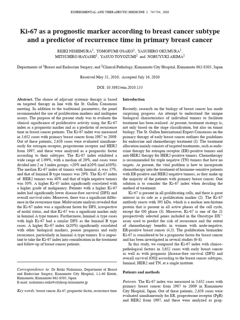 Ki-67 As A Prognostic Marker According To Breast Cancer | PDF | Breast ...