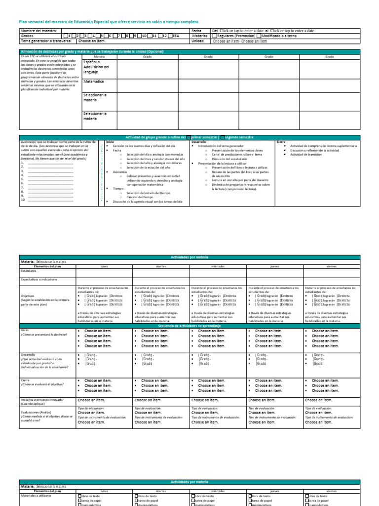 PLAN SEMANAL - Maestro Especial 2019-202 | Descargar gratis PDF | Enseñando | Cognición
