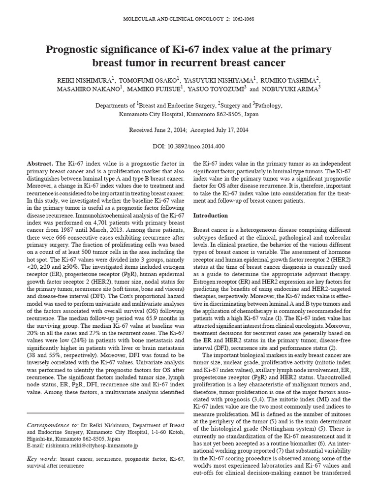 Prognostic Significance of Ki-67 Index Value at The Primary | Download Free PDF | Breast Cancer ...