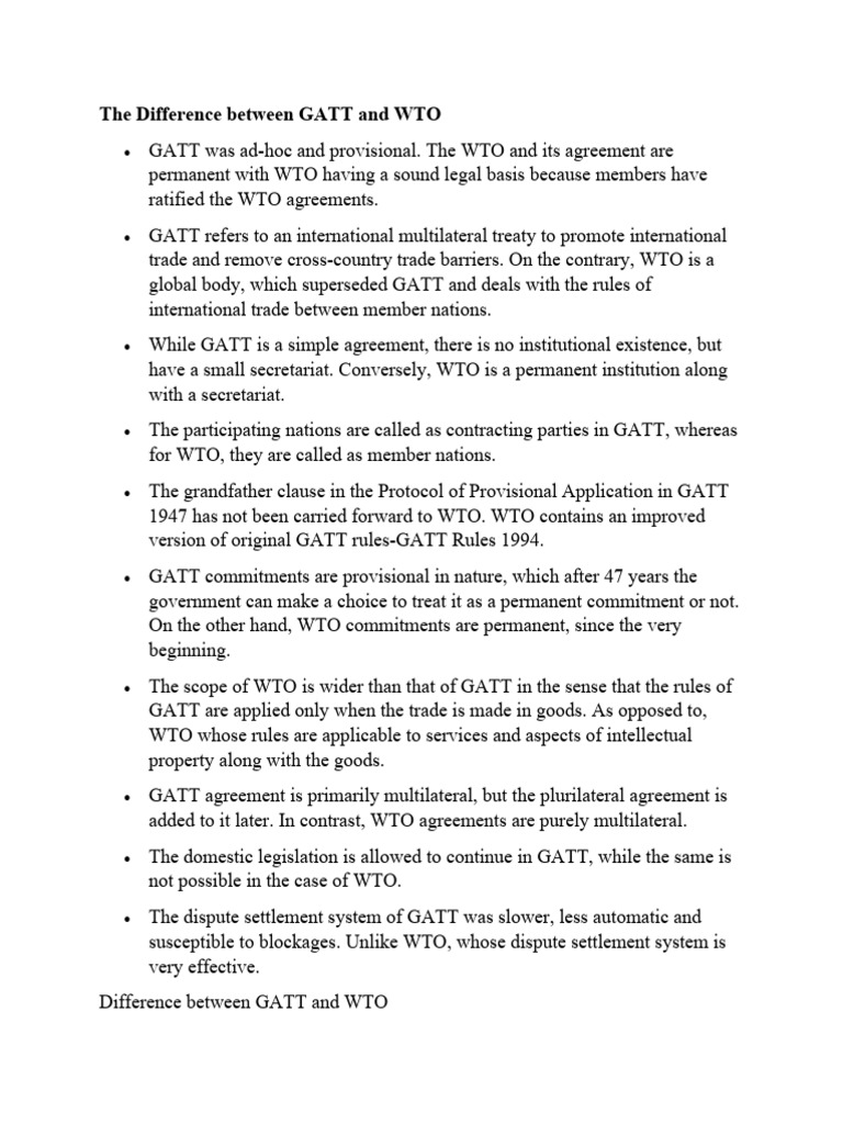 The Difference Between GATT and WTO | PDF | World Trade Organization ...