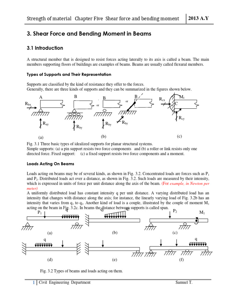 Chapter 3 Shear Force and Bending Moment in Beams | PDF | Bending ...