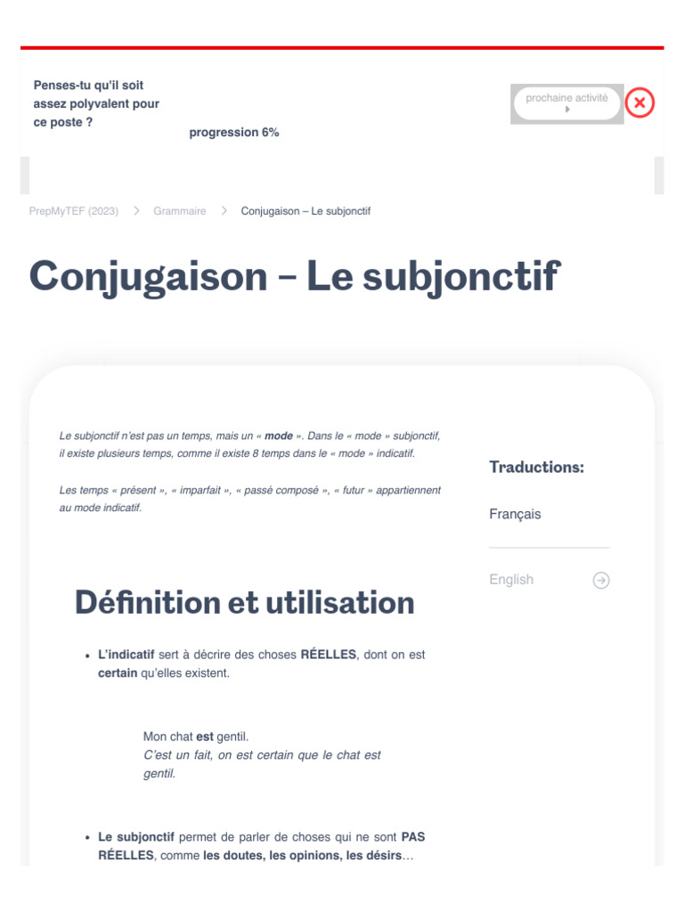 Utilisation du subjonctif en français | PDF | Verbe | Phrase