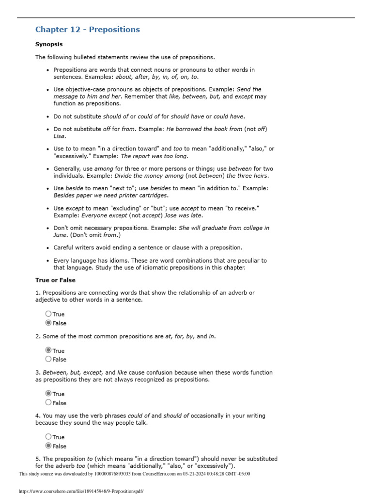 Prepositions PDF | PDF | Preposition And Postposition | Adverb